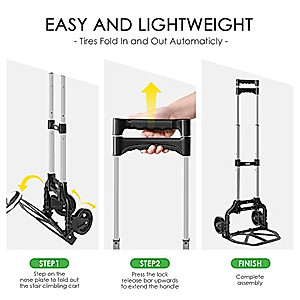 Teprovo Folding Hand Truck Dolly Extended Handle,Height 43.3in Aluminum Fold Up Dolly, Portable Hand Truck Folding Lightweight, Foldable Hand Cart 175lbs Capacity,Home, Auto, Office, Travel Use