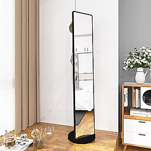 TeMkin Full Body Mirror, 360° Swivel Organizer with Coat Rack, Rear Shelf, Floor Mirror Cabinet, Suitable for Bedrooms and Dressing Rooms (Color : Black, Size : 36x30x166cm)