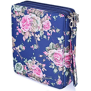 Shulaner 120 Slots Colored Pencil Case with Zipper Closure Large Capacity Blue Rose Oxford Pen Organizer Flower Pencil Holder