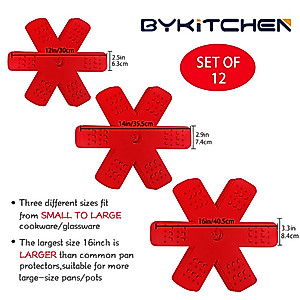 BYKITCHEN Pot and Pan Protectors, Pan Protector with Stars and Moons, Set of 12 and 3 Different Sizes, Larger&Thicker Red Pan Separators/Pot Protectors for Stacking and Protecting Your Cookware