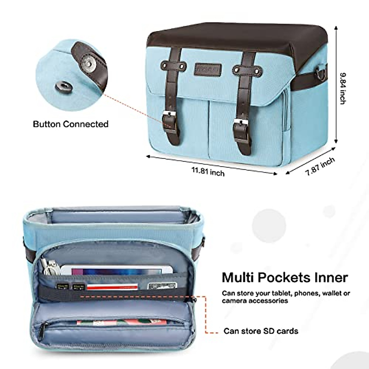 MOSISO Camera Case Crossbody Shoulder Messenger Bag, DSLR/SLR/Mirrorless Photography Vintage PU Leather Flap Gadget Bag with Rain Cover Compatible with Canon/Nikon/Sony Camera and Lens, Air Blue