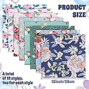 24 Pcs Dinner Napkins Kitchen Cotton Napkins Floral Print Table Napkins Cloth Washable for Family Dining Cocktail Parties Wedding Use Spring Fall Christmas Thanksgiving Party Dish Plates, 15 x 15 Inch