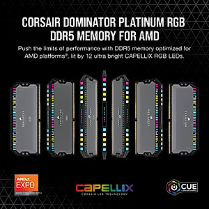 CORSAIR DOMINATOR PLATINUM RGB DDR5 RAM 64GB (2x32GB) 5200MHz CL40 AMD EXPO iCUE Compatible Computer Memory - Gray (CMT64GX5M2B5200Z40K)