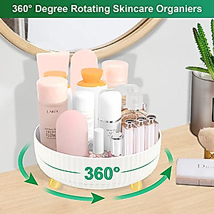 CGBE Lazy Susan Organizer, 360 Degree Rotating Makeup Organizer, Lazy Susan Round Turntable Storage Tray for Vanity Bathroom Countertop Kitchen Organized Makeup, Cosmetics, Condiment-White