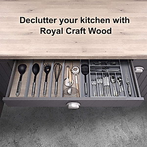 Luxury Bamboo Kitchen Drawer Organizer - Silverware Organizer - Utensil Holder and Cutlery Tray with Grooved Drawer Dividers for Flatware and Kitchen Utensils (9 Slot, Gray)