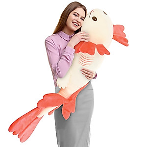 Karister Axolotl Stuffed Animals Long Body Throw Pillow, Giant Breathable Salamander Plush Bolster Body Pillow, Christmas Birthday Valentin's Day Gift for Sider Sleeper Kids Girls Boys Adults