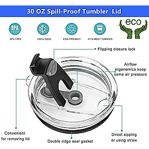 Tumbler Lid for 30 Oz,2 Replacement Lids for 30oz Stainless Steel Tumbler Travel Cup Yeti,Ozark Trails and more Cooler Cup, Flip-top Splash Proof (Black, 30 OZ)