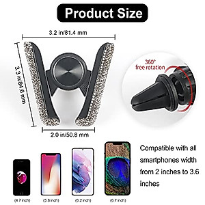 Amiss Bling Cell Phone Holder, Universal 360°Adjustable Car Phone Mount with One More Air Vent Base, Crystal Car Interior Decoration, for Dashboard and Air Vent - Grey