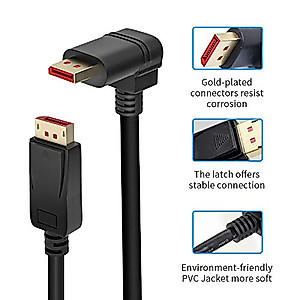 BolAAzuL Right Angle Displayport 1.4 Cable Upward Angled Displayport Cable, 90-Degree Angled Displayport Cable V1.4 6FT/1.8M up to 8K/60Hz, 4K/144Hz Supported