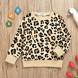 BOEBNOZCV Toddler Baby Girls Boy Leopard Print Sweater Long Sleeve Pullover Tops Blouse Sweatshirt Autumn Clothes (Leopard,5-6T)