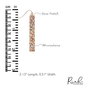 Glitter Rhinestone Statement Drop Earrings - Sparkly Crystal Geometric Metal Hook Dangles Vertical Bar, Elongated Teardrop, Shield Disc (Encrusted Jewel - Long Bar Black/Gold)