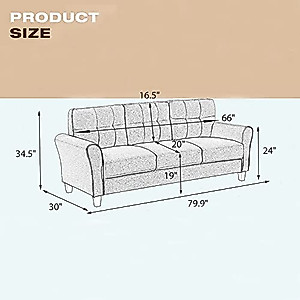 kevinplus Sofa Couch for Living Room, Modern Linen Upholstered Sofa Couch Furniture for Home or Office (3-Seat, Grey)