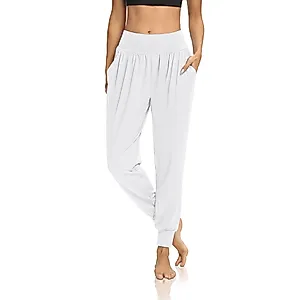 DIBAOLONG Womens Yoga Joggers Loose Workout Sweat Pants Comfy Lounge Pants with Pockets White L