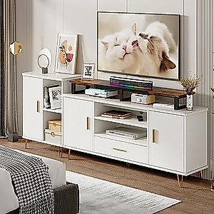 YAOHUOO 47" Large TV Riser for 32-60 inch TV, TV Riser Stand Shelf with Steel Legs,Tabletop TV Stand Riser for Home Office,Rustic Brown