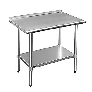 ROCKPOINT Stainless Steel Table for Prep & Work with Backsplash 24x36 Inches, NSF Metal Commercial Kitchen Heavy Duty Table with Adjustable Under Shelf and Table Foot for Restaurant, Home and Hotel