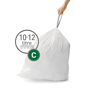 simplehuman Code C 100 Count, Genuine Custom Fit Liners, Drawstring Trash Bags in Dispenser Packs, 10-12 Liter / 2.6-3.2 Gallon, White, 20 Count (Pack of 5)