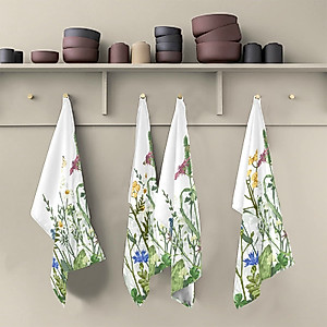 Moudou Herb Wildflowers Kitchen Dish Towel Set of 4, Soft Absorbent Hanging Fast Drying Dishcloths Tea Bar Towels, 18 x 28 Inch