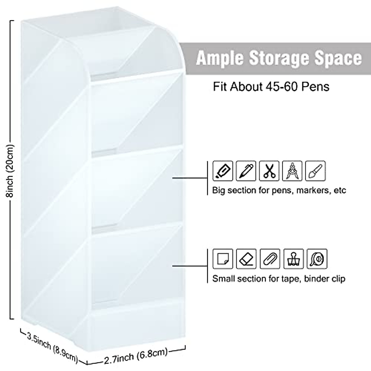 Asten Pen Holder, Pencil Holder for Desk, Pen Organizer for Office, School, Desktop, Large Capacity Pen Storage Organizer with 5 Compartment for Pens, Markers, Makeup Brush, Cosmetics (Clear, 1 Pack)