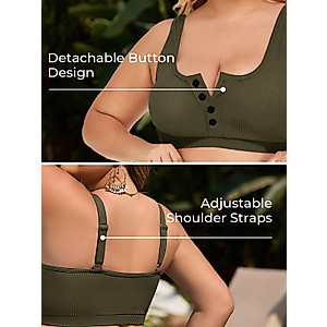 Summer Mae Plus Size Women Ribbed Bikini Set Two Piece High Waist Swimsuit Scoop Top Tummy Control Bathing Suit Swimwear Olive 22 Plus
