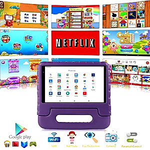 FACETEL Kids Tablet 8 inch Android 13 Tablet for Kids 7GB RAM 64GB ROM TF 512GB Parental Control, Puzzle Game, Bluetooth, Education, Dual Camera, Toddler Tablet with 3600mAh Netflix YouTube, Purple