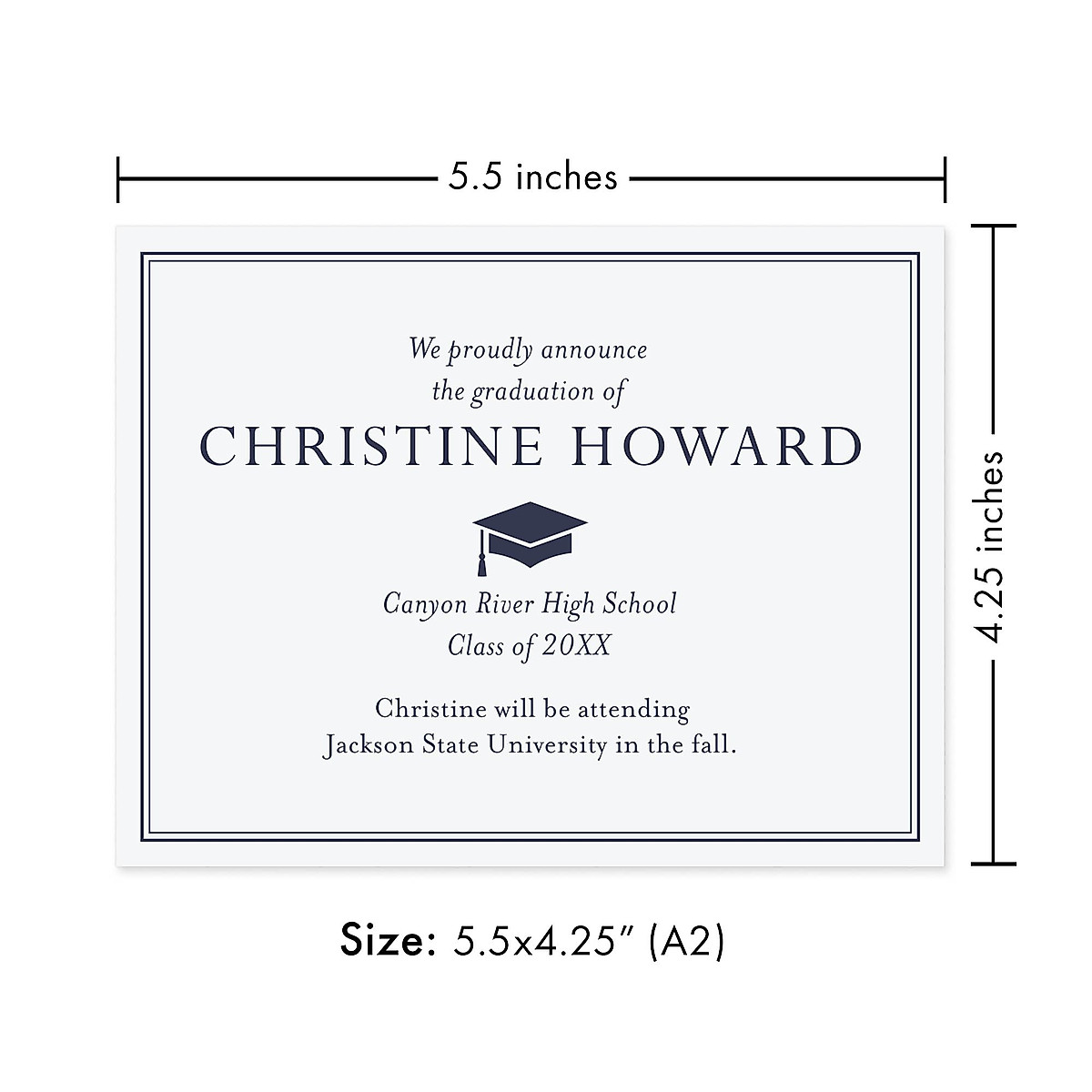 Hello Love Goods Personalized High School Graduation Announcements with Envelopes, Light Gray Classic Grad Announcements, 5.5x4.25