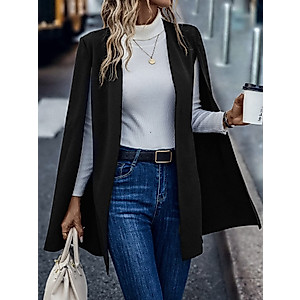 WDIRARA Women's Cape Blazer Cloak Split Sleeve Open Front Jacket Work Business Casual Blazer Solid Cape Coats Black L