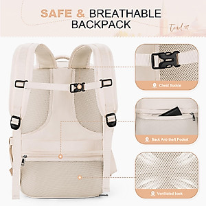 Maelstrom Travel Backpack for Women Men,35L Laptop Backpack Fits 17-Inch Laptop,Waterproof Carry On Backpack for Airplanes with Detachable Crossbody Bag&Shoe Compartment,Beige, Large