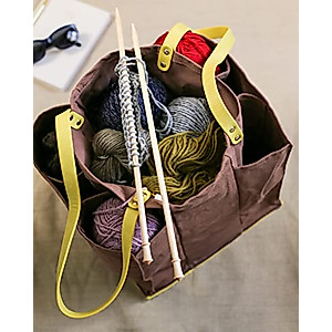 CapaBunga Farmer's Market Tote Shopping Bags with Handles - 7 Pocket Large Utility Tote Bag - Heavy Duty Canvas Utility Bag with Vegan Leather Base - Reusable Tote Bag - Brown Grocery Bag