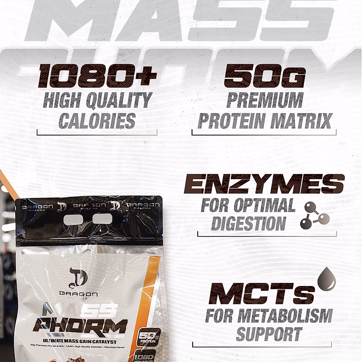 DRAGON PHARMA Mass Phorm, Ultimate Mass Gain Catalyst, 50g Protein Matrix, 200g of Complex Carbohydrates, Over 1,000 Calories Per Serving (20 Servings, Vanilla Milkshake)
