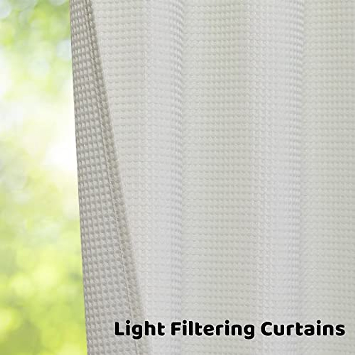 GlowSol Bathroom Curtains Waterproof Waffle Weave Fabric Kitchen Tier Curtains with Rod Pocket Small Cafe Curtains for Half Window, Cream, 30W×30L, Set of 2