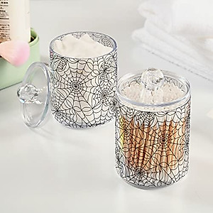 Sletend Halloween Spider Web Plastic Qtips Holder Bathroom Container Storage Holder Vanity Canister Jar for Cotton Swabs,Bath Salts,Makeup Sponges,Hair Accessories