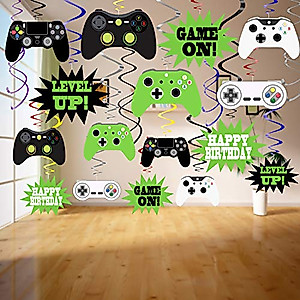 Video Game Decorations-48Pcs Video Game Party Decorations Game on Hanging Swirls Video Game Party Supplies