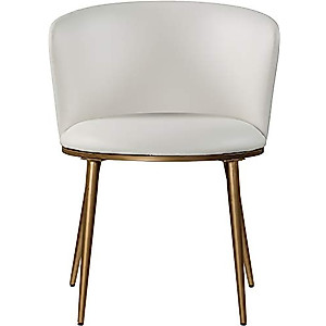 Meridian Furniture Skylar Collection Modern | Contemporary Upholstered Dining Chair with Rounded Back and Sturdy Iron Legs, Set of 2, 23.5" W x 23.5" D x 30" H, White Faux Leather, Gold