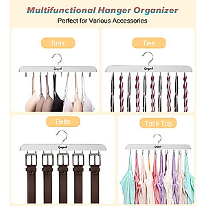 Bra Hanger for Closet, 2 Pack Tank Top Hanger w/20 Hooks Capacity Foldable Wood Space Saving Hangers, 360°Rotating Closet Organizers and Storage for Dorm & Apartment for Bra Scarf Ties(White)