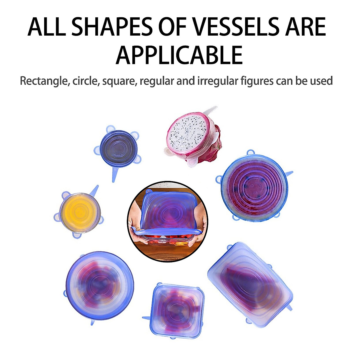 6 Pack Reusable Silicone Stretch Lids, Heat Resistant Various Sizes BPA-free Silicone Bowl Cover Fit Most Containers, Microwave & Dishwasher Use Safe(Blue)