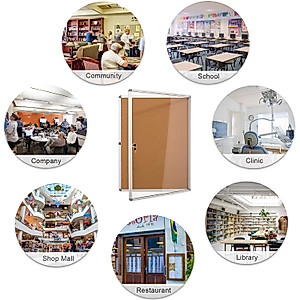 MAKELLO Lockable Bulletin Cork Board Enclosed Display Case with 3 Matching Keys for Indoor, Silver Aluminum Frame, 20x16inches (2xA4)