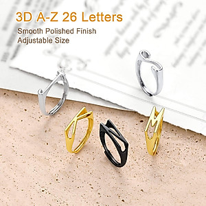 SILVERCUTE J Initial Ring Womens Cocktail Letter Ring S925 Stamped Adjustable Band Sterling Silver Sideways Initial Rings Stackable