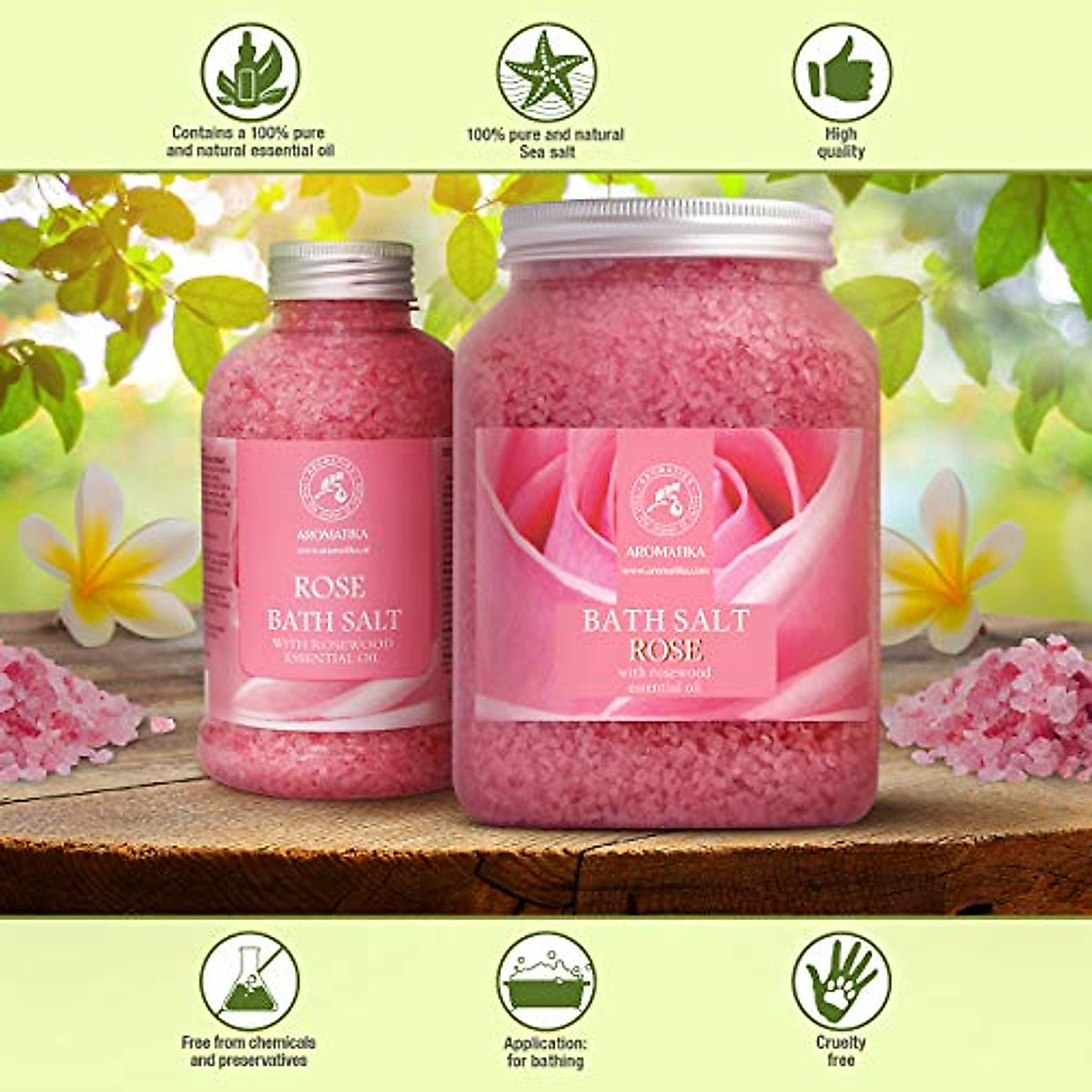 Rose Bath Salts 46 Oz - Natural Rosewood Oil & Rose Extract - Best for Relaxing - Good Sleep - Beauty - Bathing - Body Care - Wellness - Relax - Aromatherapy - Spa