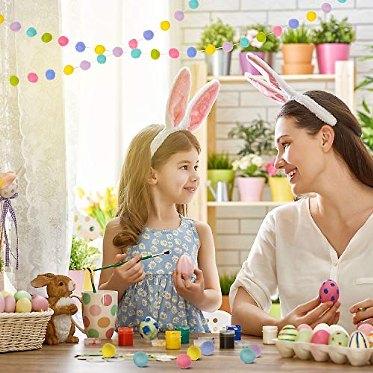 Wool Felt Ball Garland Colourful Felt Ball Pom Pom Garlands 9.84 Feet Long 70 Balls Felt Ball Garlands Hanging Garland Banner for Wall Party Home Decoration (Green, Pink, Yellow, Blue and Purple)