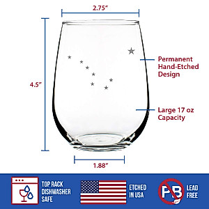 Alaska Flag Stemless Wine Glass - State Themed Drinking Decor and Gifts for Alaskan Women & Men - Large 17 Oz Glasses