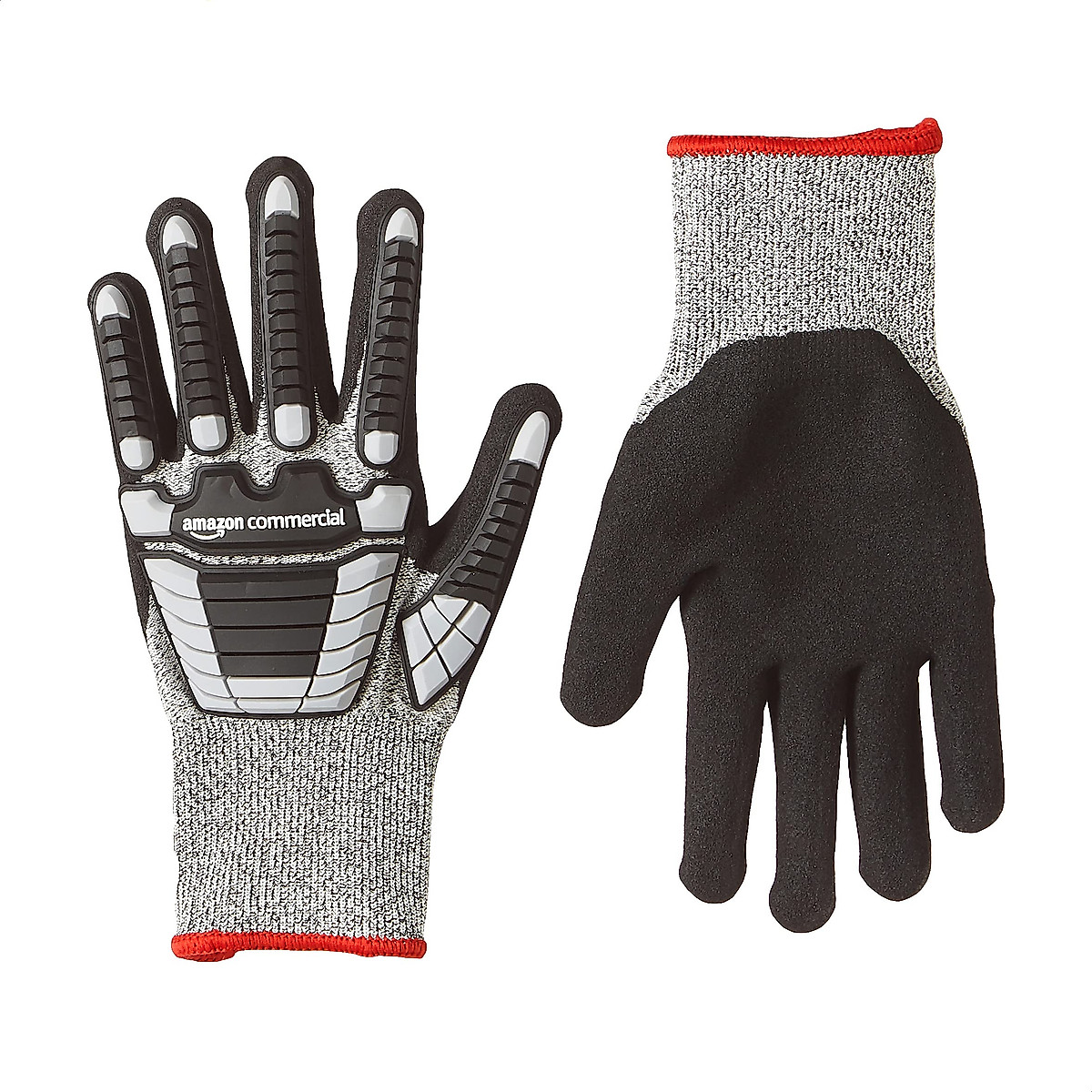 AmazonCommercial 13G SilverSilk & Sandy Nitrile Gloves with Impact Protection (Grey/Black), Size S, 1-Pair