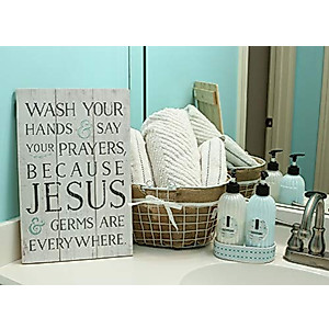 Sincere Surroundings Rustic Pallets 16" x 10.75" Wood Sign - Wash Your Hands & say Your Prayers, Because Jesus and Germs are Everywhere