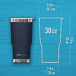 BluePeak Double Wall Vacuum Stainless Steel Insulated Tumblers Set, 2-Pack - Includes 2 Sipping Lids, 2 Spill-Proof Sliding Lids, 2 Straws, 1 Cleaning Brush & Gift Box (30 oz, Navy)