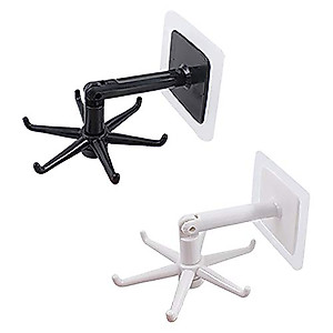 2 PCS Kitchen Utensil 360°Rotating Folding Hook Rack Utility Self-Adhesive 6 Claw Wall-Mounted and Under Cabinet Holder Wall Hooks with Heavy Duty Hanging for Home Bathroom Office(Black + White)