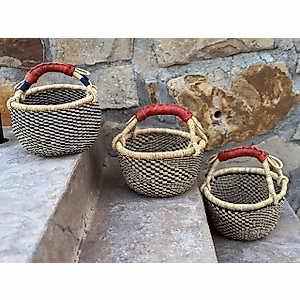 The African Home Goods Market Basket, Handmade in Ghana by Women Artisans, Natural + Navy Color: Midnight + Natural 1 EA (SMALL: 9Inch-11Inch), Mid night & Natural
