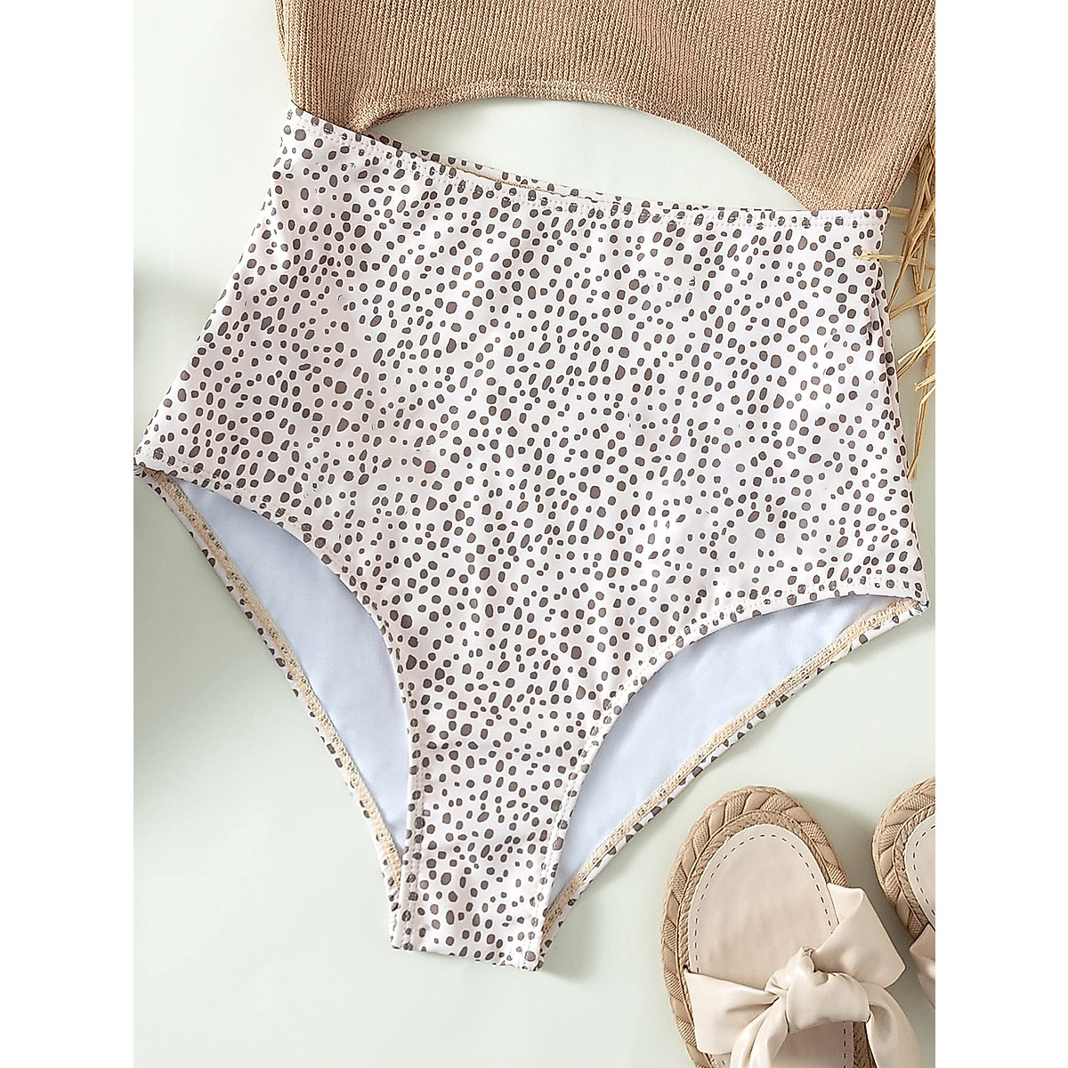 Floerns Women's Bathing Suit High Waisted Cut Out Monokini One Piece Swimsuit A P Khaki S