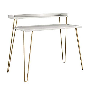 Ameriwood Home Haven Retro Riser, Desk, White with Gold Legs