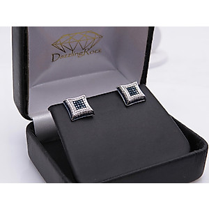 Dazzlingrock Collection 0.16 Carat (ctw) Round Blue & White Diamond Kite Shape Unisex Stud Earrings in 925 Sterling Silver in Push Back