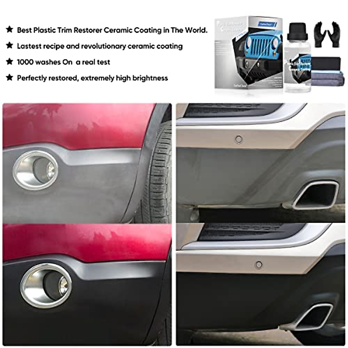 Plastic Restorer -Professional Car Trim Restore Ceramic Coating, Plastic Refreshing Coat Kit,Not a Dressing,1000 Washes,Plastic Protects & Renew，30ml