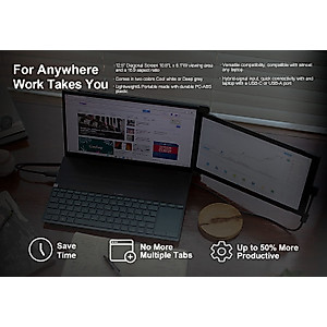 Duex Lite Portable Monitor for Laptop, Mobile Pixels 12.5" Full HD1080p IPS Dual Monitor for laptops, USB C/USB A Powered Plug and Play Portable Display, Windows/Apple Compatible (1pc Grey)